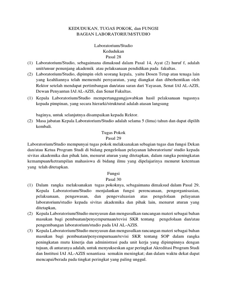 Tupoksi Laboratorium Atau Studio | PDF