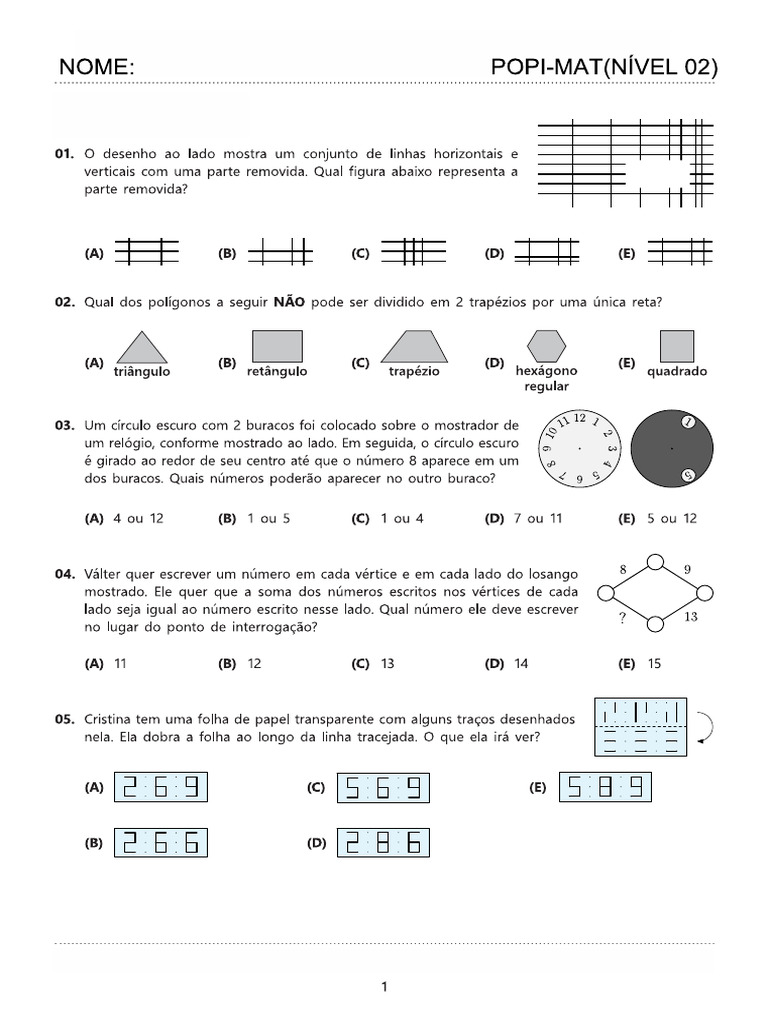 Popi-Mat Prova Nivel 02 | PDF