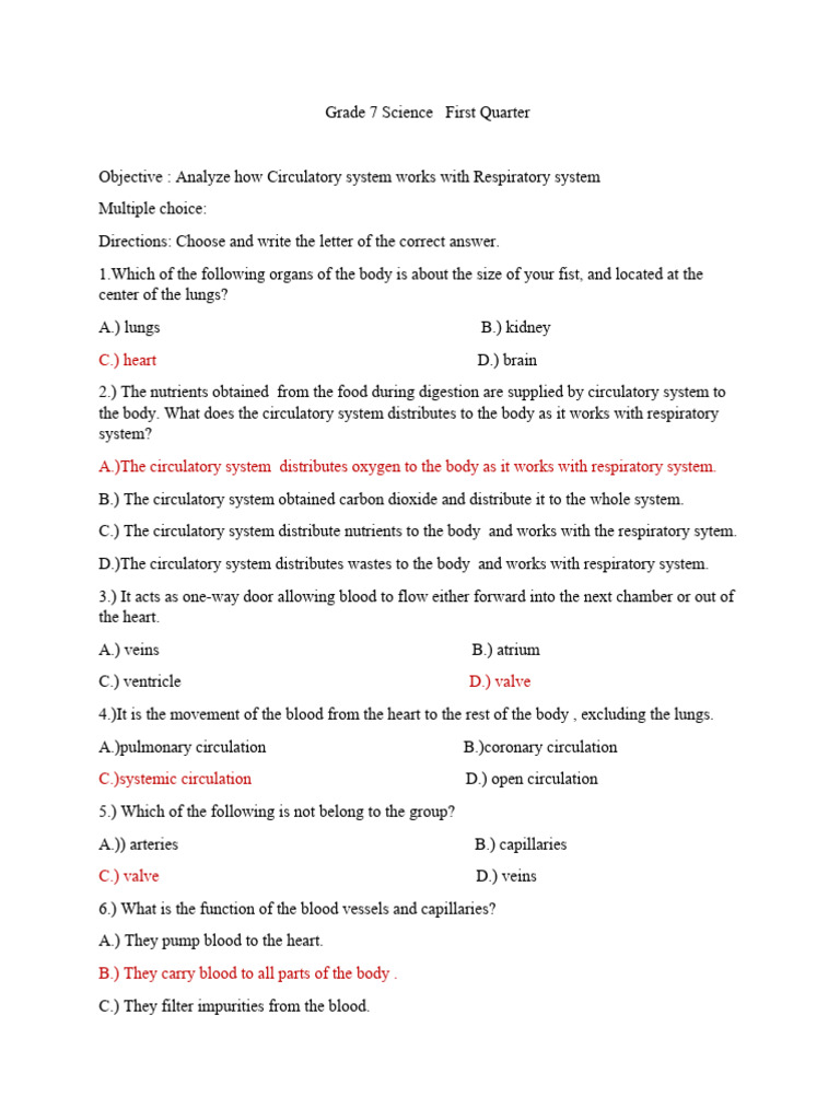 Grade 7 Science Examination | PDF | Heart | Respiratory System