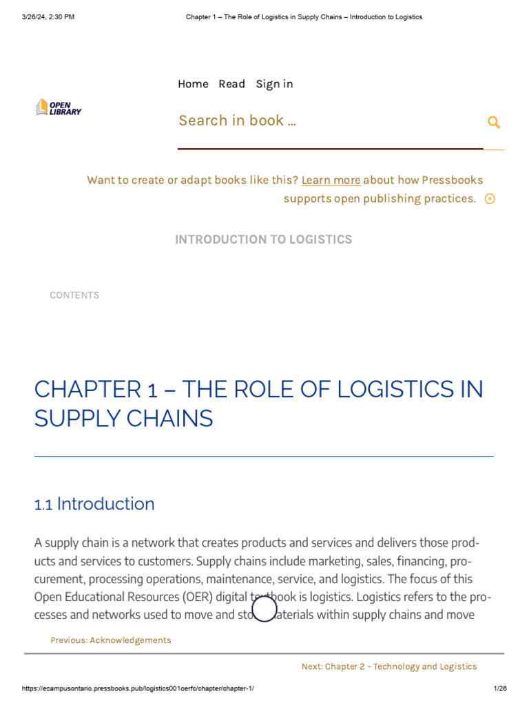 Chapter 1 – The Role of Logistics in Supply Chains – Introduction to ...