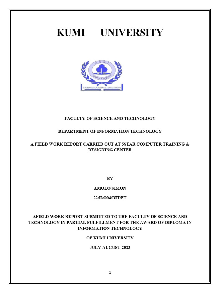 Simon Amolo Ocen Field Work Report | PDF | Installation (Computer ...