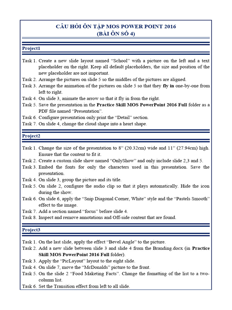 Project - Question Skill MOS PowerPoint 2016 - TA | PDF | Microsoft ...