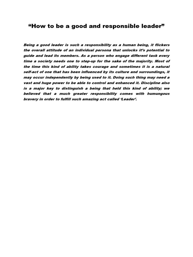How To Be A Good and Responsible Leader | PDF | Career & Growth | Self ...