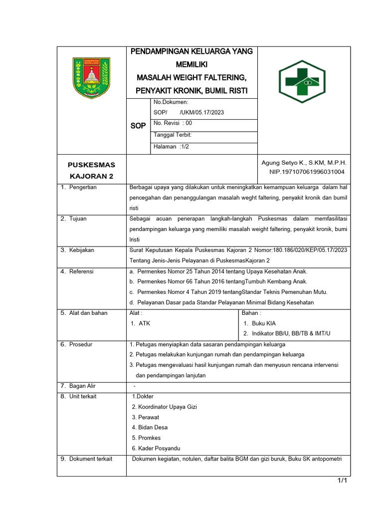 Sop Pendampingan Keluarga Weight Faltering KJR2 Fix | PDF