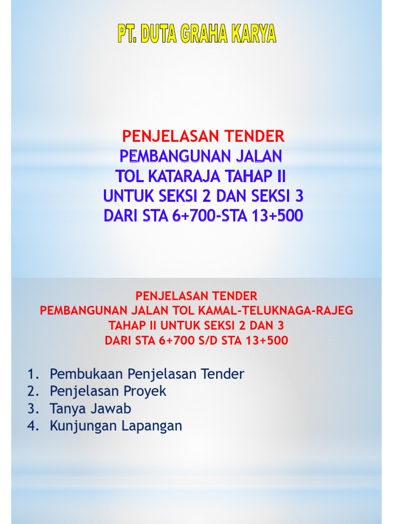 Presentasi Penjelasan Lelang Tol Kataraja Tahap II | PDF | Teknologi & Rekayasa