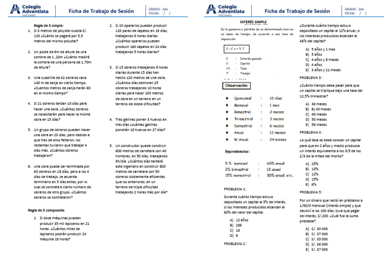 Ficha 2do (Matematica) | PDF | Porcentaje