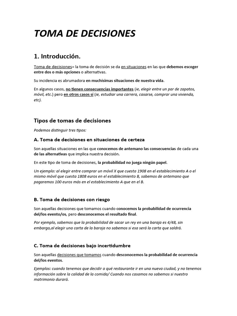 Toma de Decisiones 2.a | PDF | Toma de decisiones | Utilidad