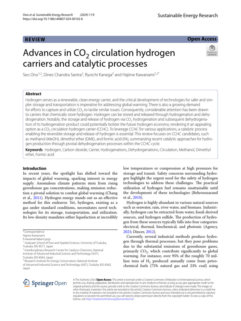 Advances in CO Circulation Hydrogen Carriers and Catalytic Processes ...