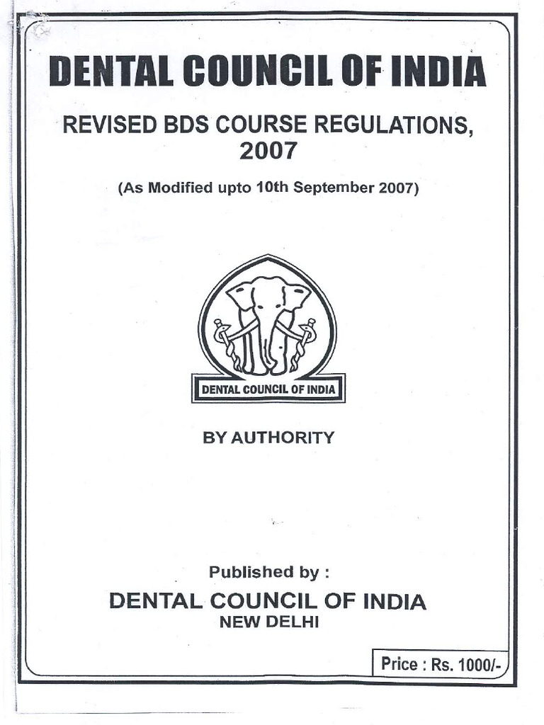 Dental Council of India Revised Bds Course Regulations 2007 | PDF