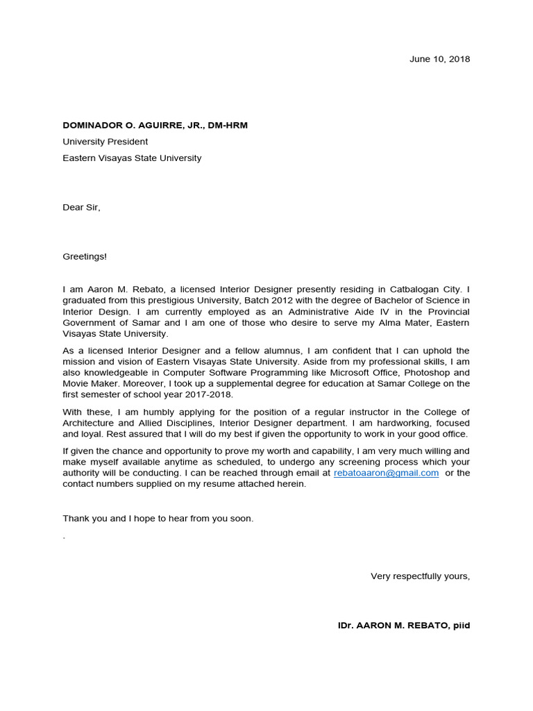 Application Letter For EVSU | PDF