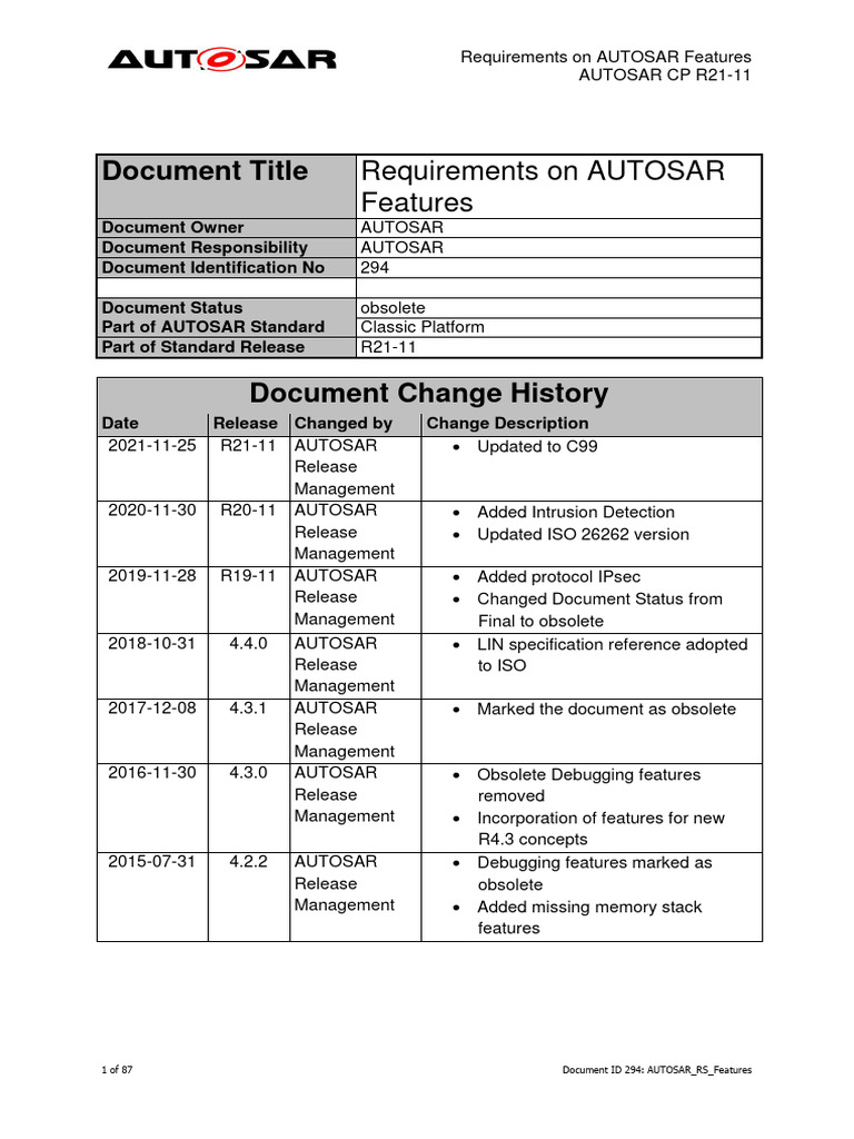AUTOSAR RS Features | PDF | Computer Science | Computer Engineering