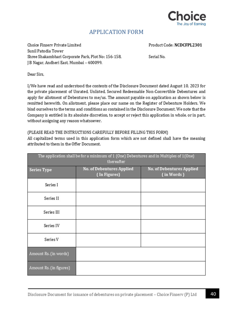 Application Form CFPL NCD | PDF | Cheque | Securitization