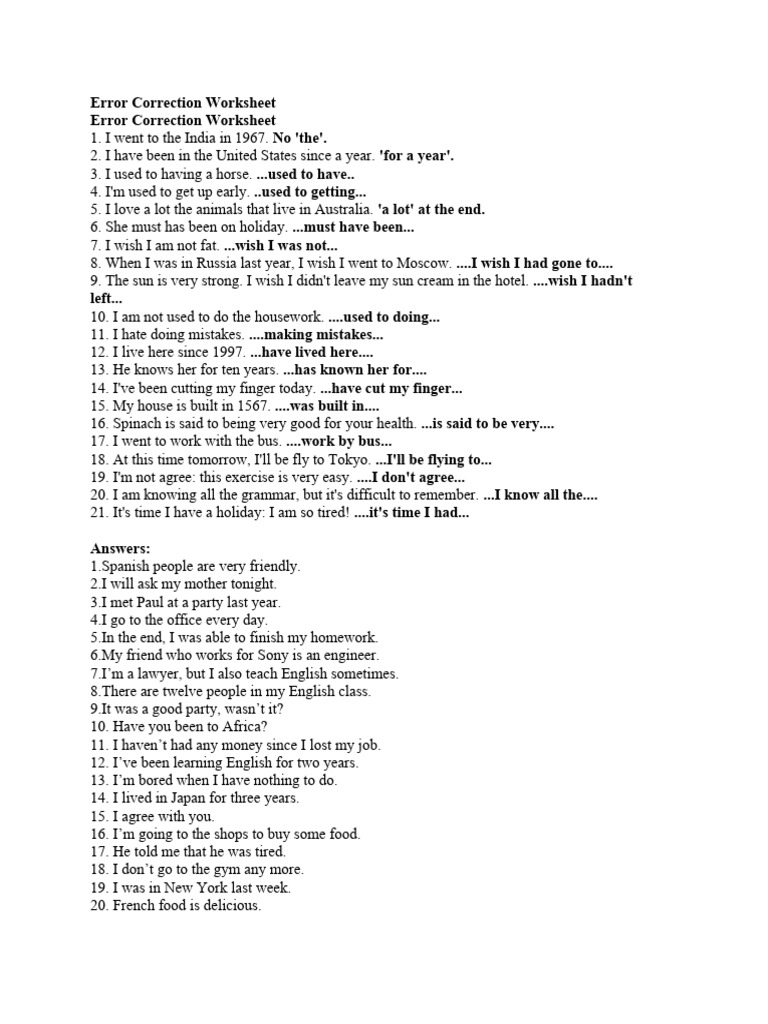 Sentence Correction Exercises Worksheet | PDF | Travel | Home & Garden