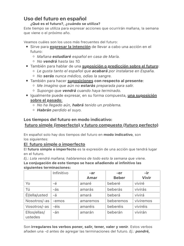 Uso del futuro en español | PDF | Verbo | Gramática