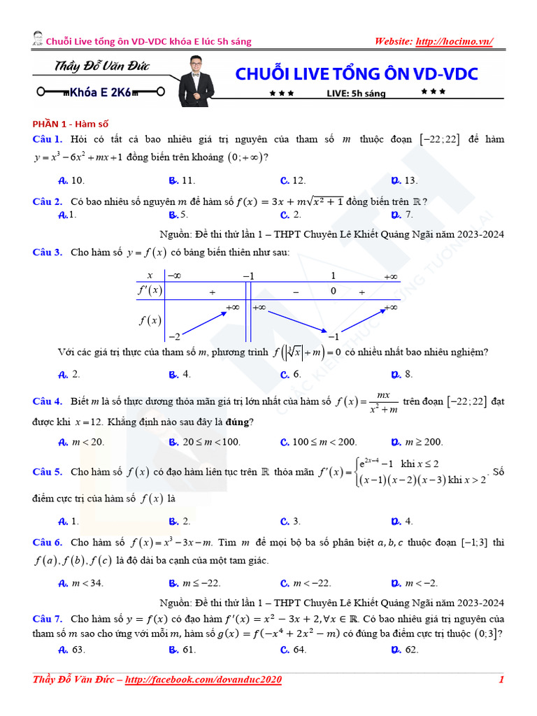 Khóa E - Chuỗi Live tổng ôn VD-VDC lúc 5h sáng - Phần 1 (81 bài) | PDF