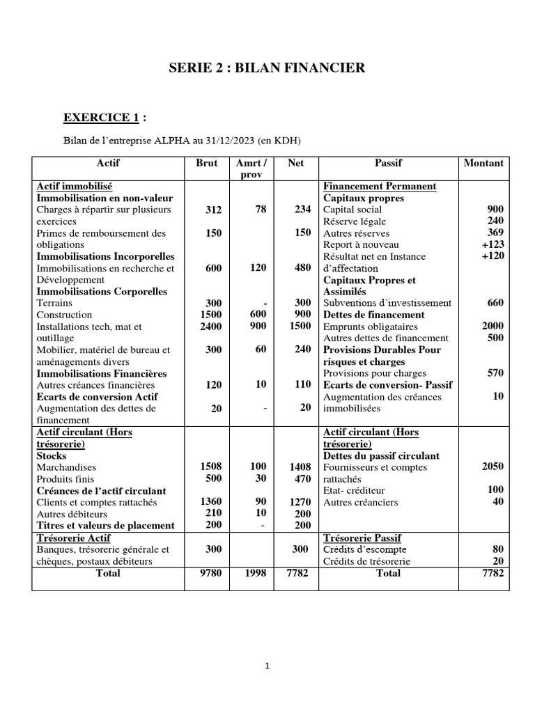 Bilan financier et retraitement 2023 | PDF | Capitaux propres | Bilan ...