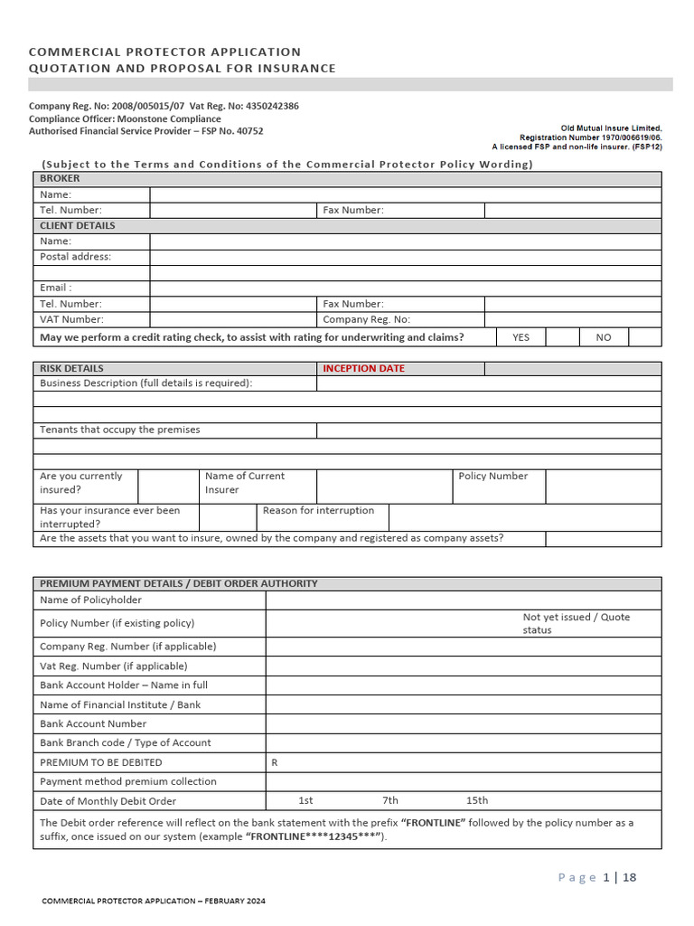 Commercial Protector Insurance Application | PDF | Insurance | Banks
