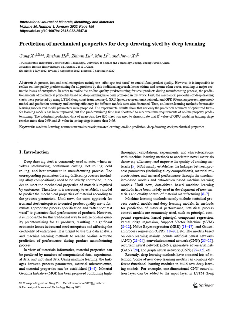 Prediction of Mechanical Properties For Deep Drawing Steel by Deep Learning | Download Free PDF ...