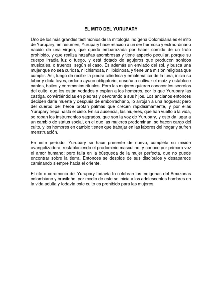 Mito de Yurupary: Resumen y Significado | PDF