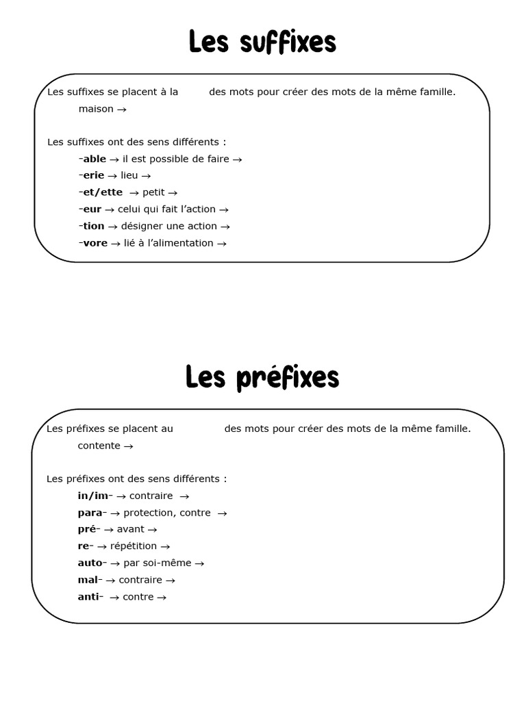 Leçons sur préfixes et suffixes CM2 | PDF | Arts du langage et discipline