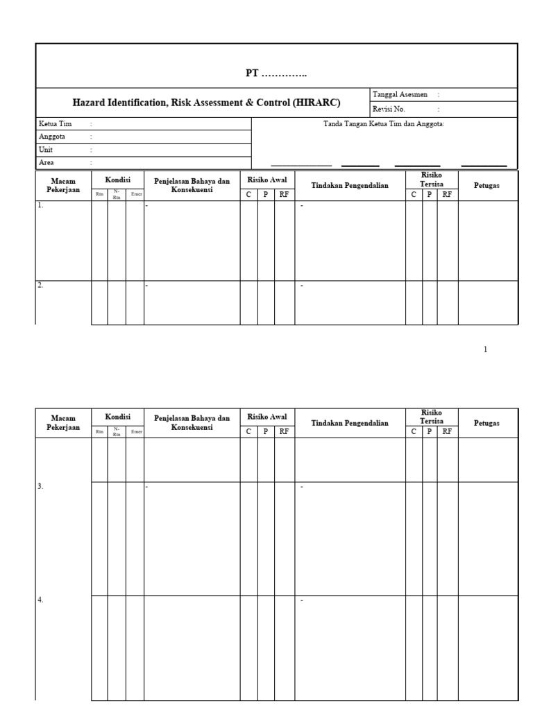 1A Tugas 1 - Formulir Pembuatan HIRARC | PDF