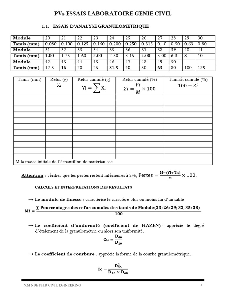 PVs ESSAIS LABO | PDF | Science du sol | Matériaux naturels