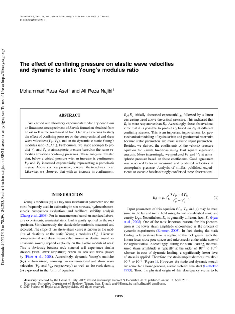 The Effect of Confining Pressure On Elas | PDF | Young's Modulus ...