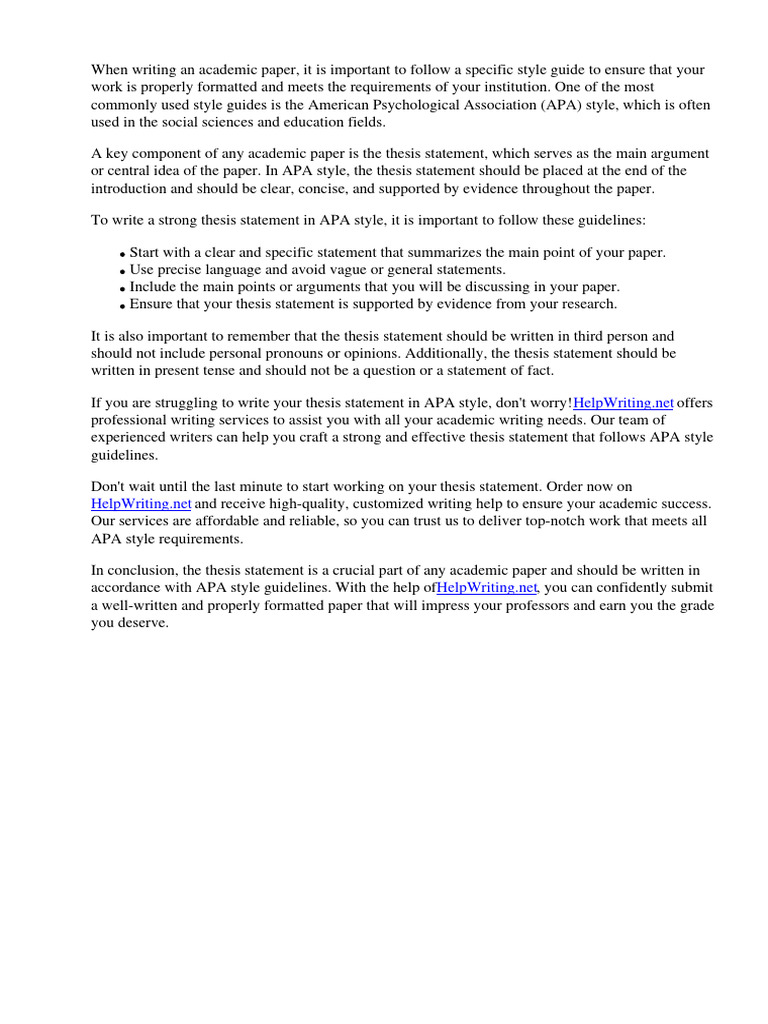 Apa Style Thesis Statement | Download Free PDF | Apa Style | Thesis