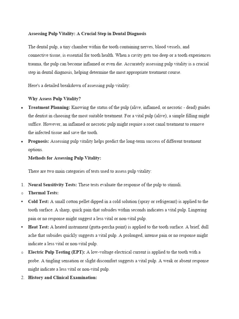 Assessing Pulp Vitality | PDF | Human Tooth | Dentistry