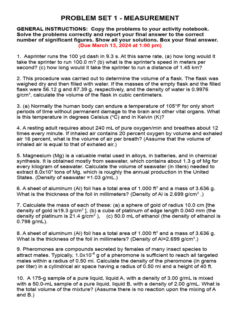 PROBLEM-SET-2-MEASUREMENT-FINAL | PDF | Density | Physical Sciences