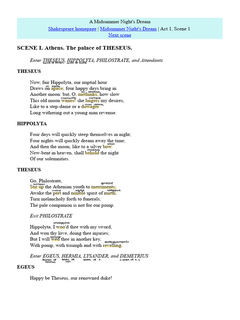 1-SCENE I. Athens. The Palace of THESEUS. | PDF | A Midsummer Night's Dream