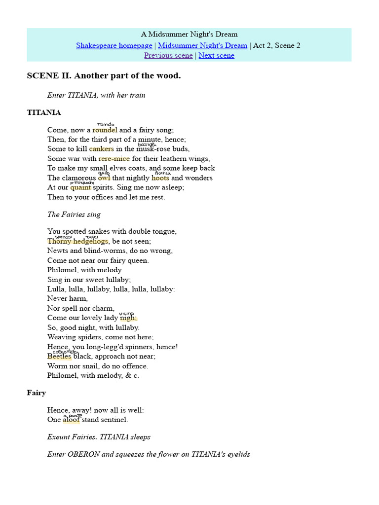 Act 2, Scene 2: Fairies and Love's Confusion | PDF | A Midsummer Night ...