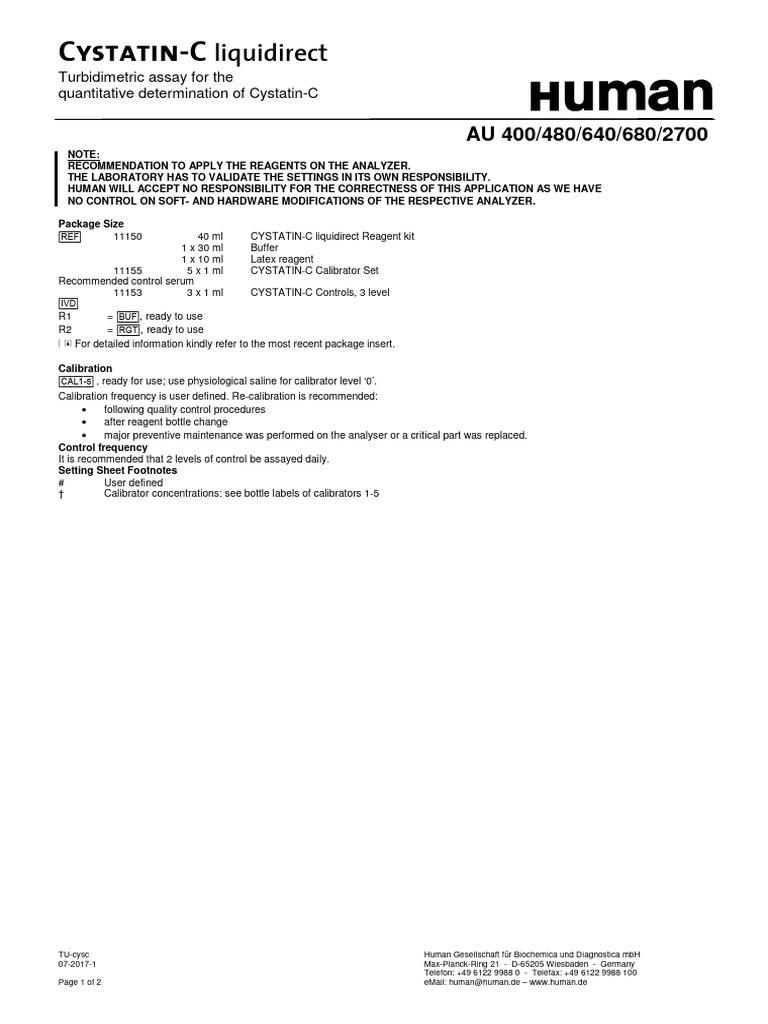 Cystatin-C Turbidimetric Assay Guide | PDF | Assay