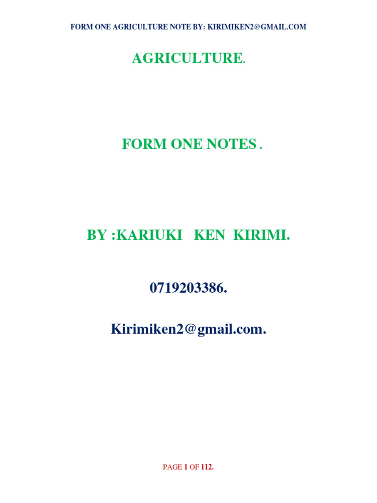 Form One Agriculture Notes - PDF by Ken Kirimi | PDF | Soil | Weathering