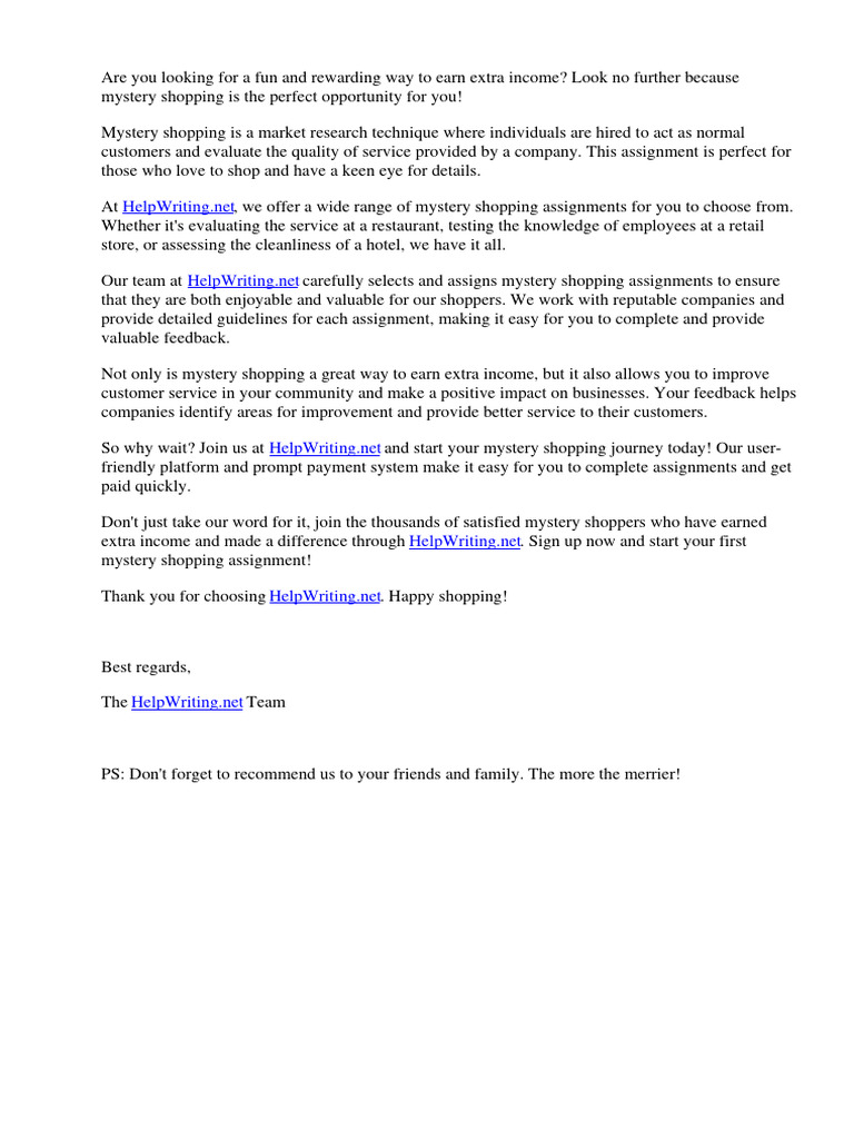 Mystery Shopping Assignment | PDF | Retail | Pay Pal