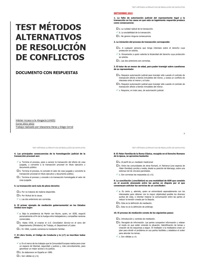 Test de Mediación y Resolución de Conflictos | PDF | Arbitraje | Mediación