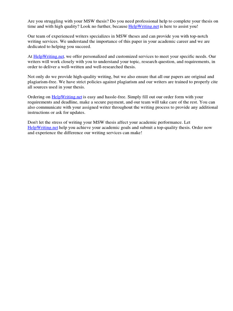 MSW Thesis - Order Now On | PDF | Thesis | Essays
