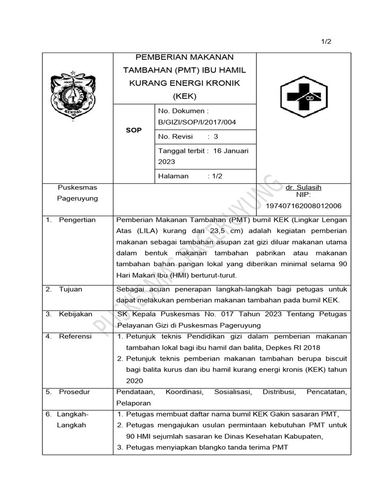 Sop PMT Bumil Kek | PDF