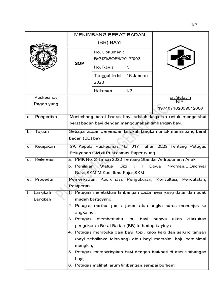 Sop Penimbangan BB Bayi | PDF