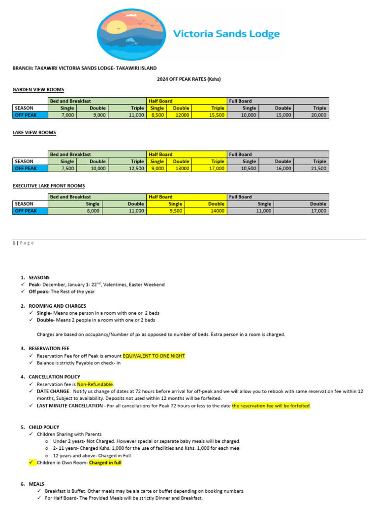 2024 - Takawiri - Victoria Sands Rates and Booking Terms | PDF | Meal | Fee
