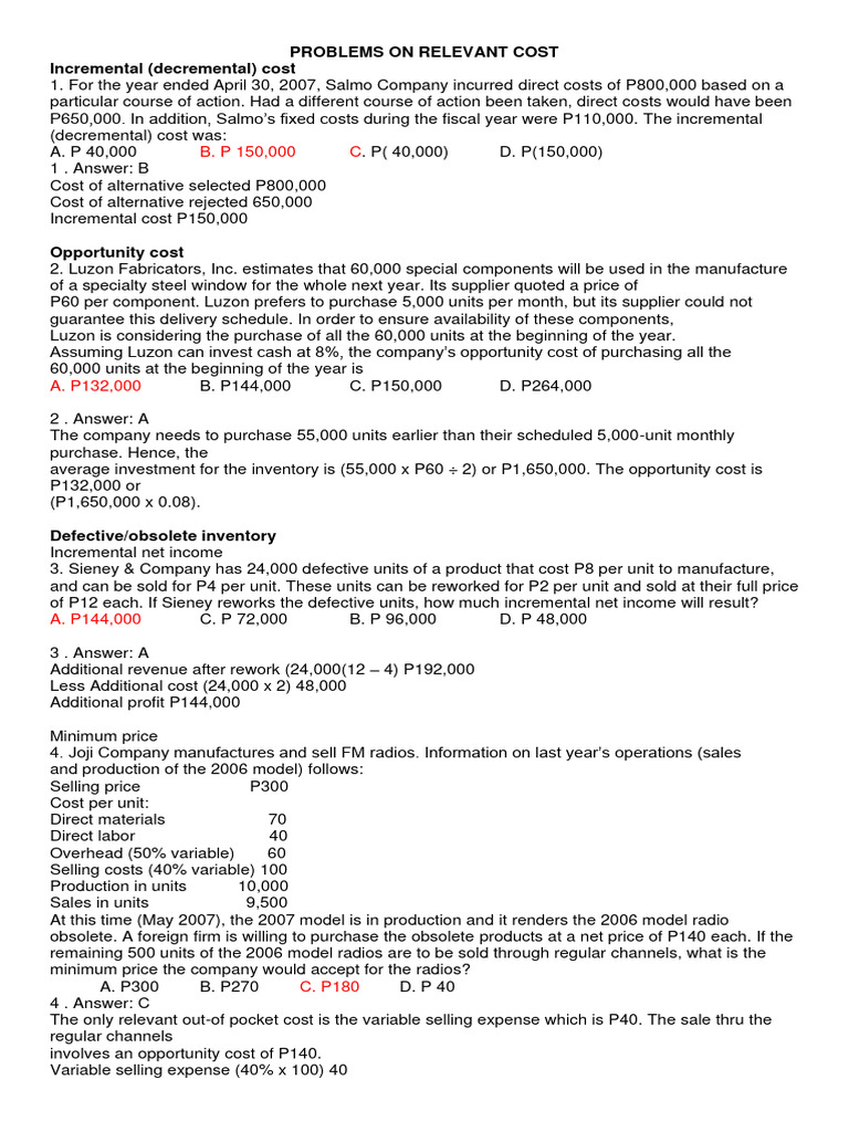 Relevant Cost Analysis Problems | PDF | Cost | Cost Of Goods Sold