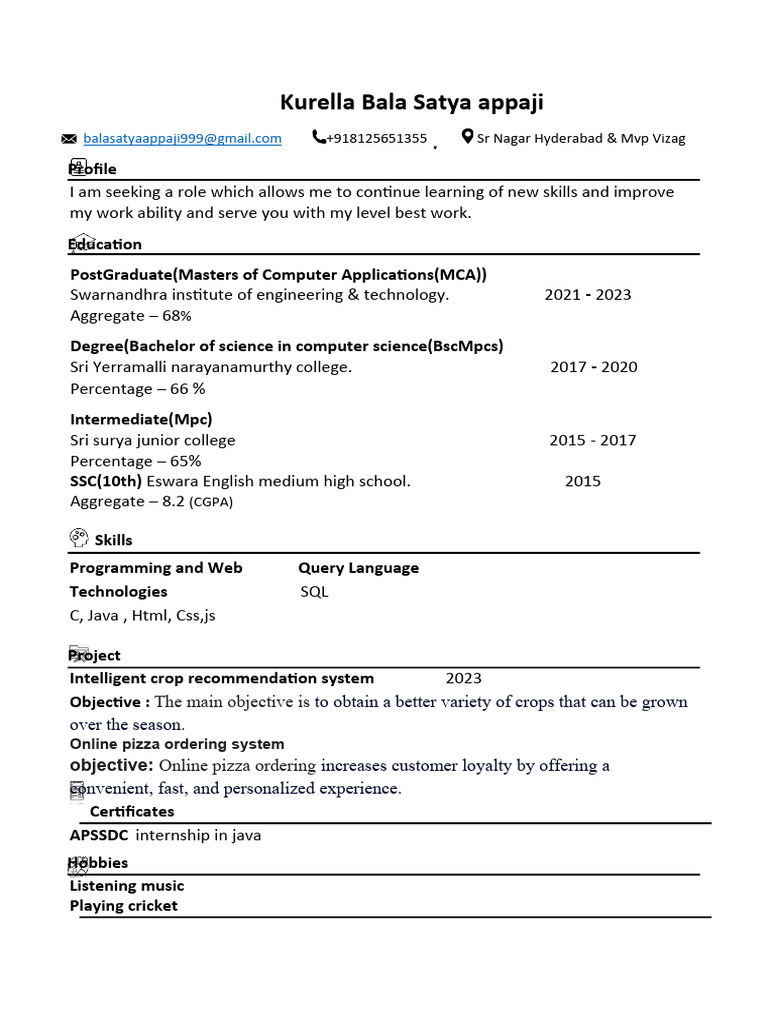 Kurella Bala Satya Appaji (Resume) | PDF | Computers | Technology & Engineering