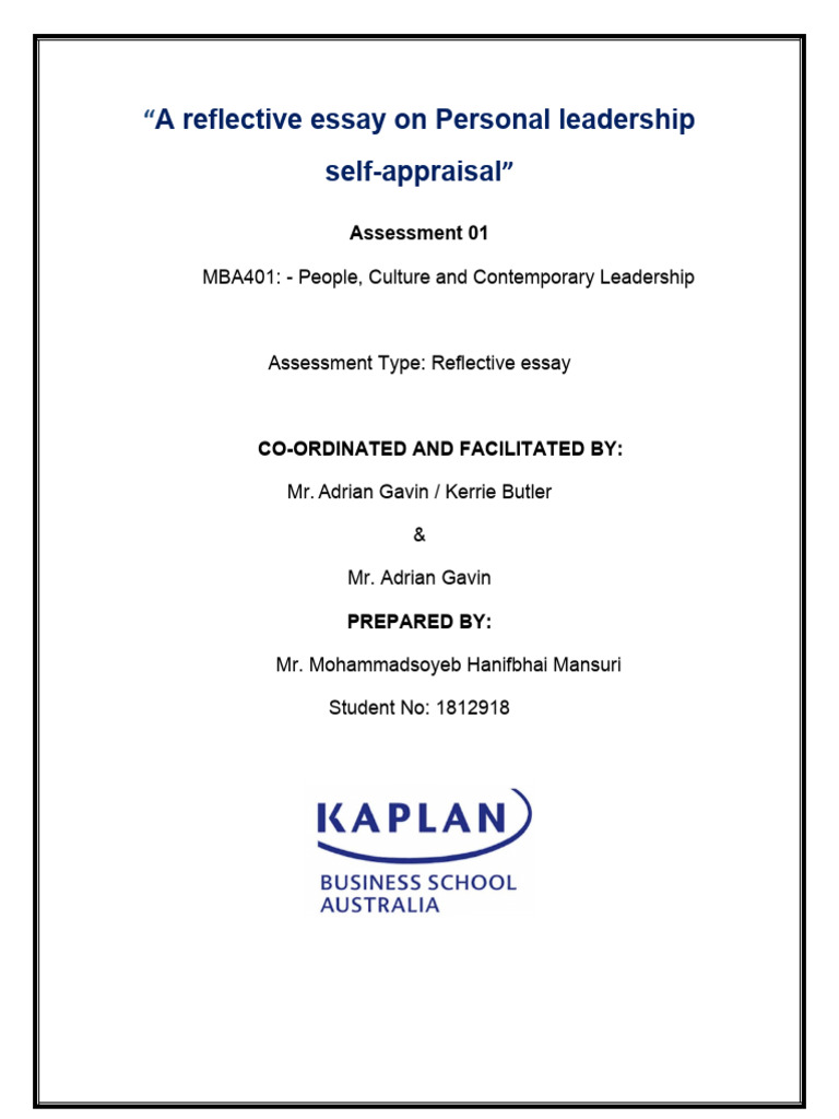 MBA - 401 - Reflective Essay | PDF | Leadership | Goal