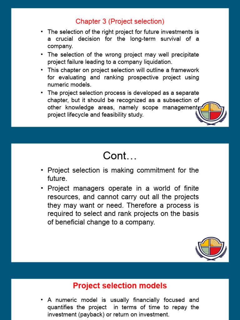 Chapter 3 (Project Selection) | PDF | Net Present Value | Present Value