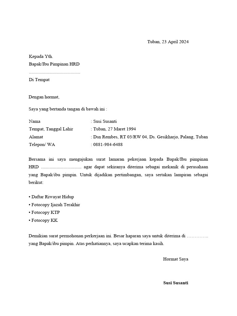 Surat Lamaran Kerja Dadang | PDF