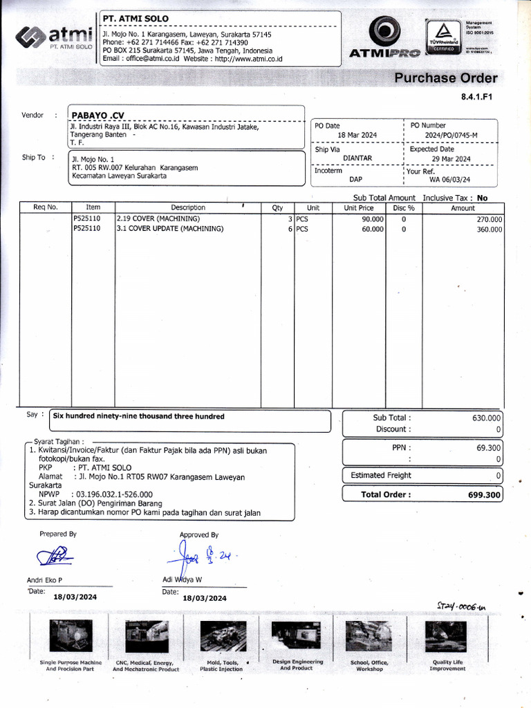 DAP Order for Kawasan Industri Solo | PDF