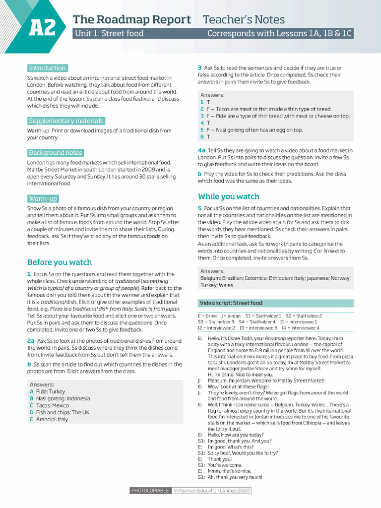 Roadmap - A2 - Video - Worksheets - TB Notes | PDF