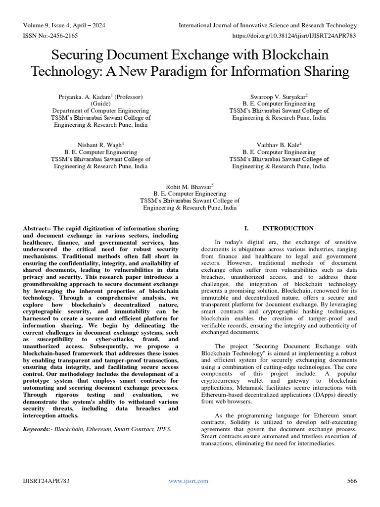 Securing Document Exchange With Blockchain Technology: A New Paradigm For Information Sharing ...
