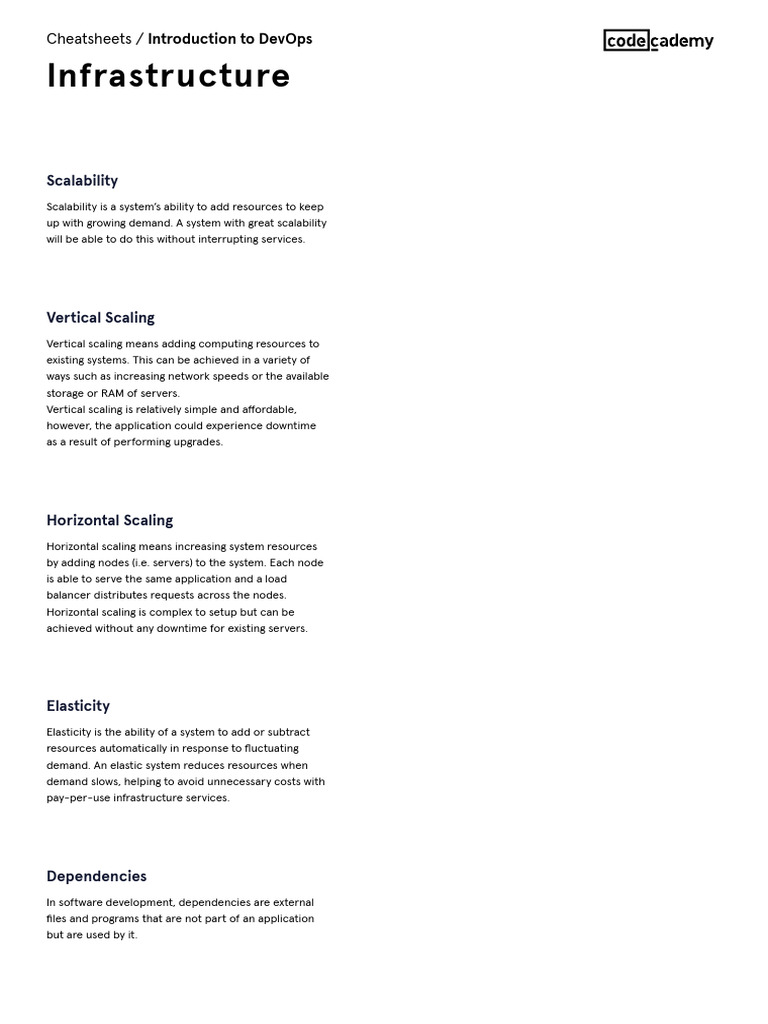 Introduction To Devops Infrastructure Cheatsheet Codecademy Pdf Scalability Virtualization