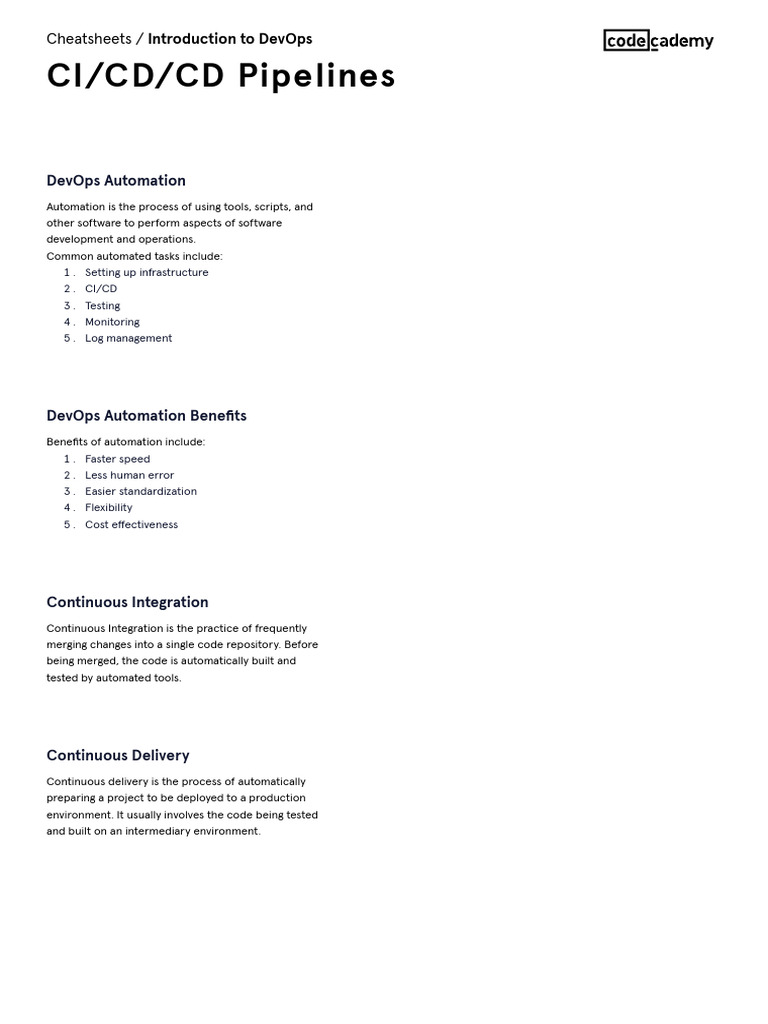 Introduction To DevOps - CI - CD - CD Pipelines Cheatsheet - Codecademy ...